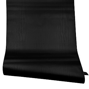 LovingWay 14.7 feet Wallpaper Roll Solid Color Shelf Liner 17.7x177 Inch Black Wood Grain Countertop Protective Paper Refresh Console Table Drawer Chest