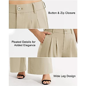 VILIGO Wide Leg Pants for Women High Waist Work Trousers Business Casual Loose Dress Palazzo Flowy Pleated Pants Khaki XL