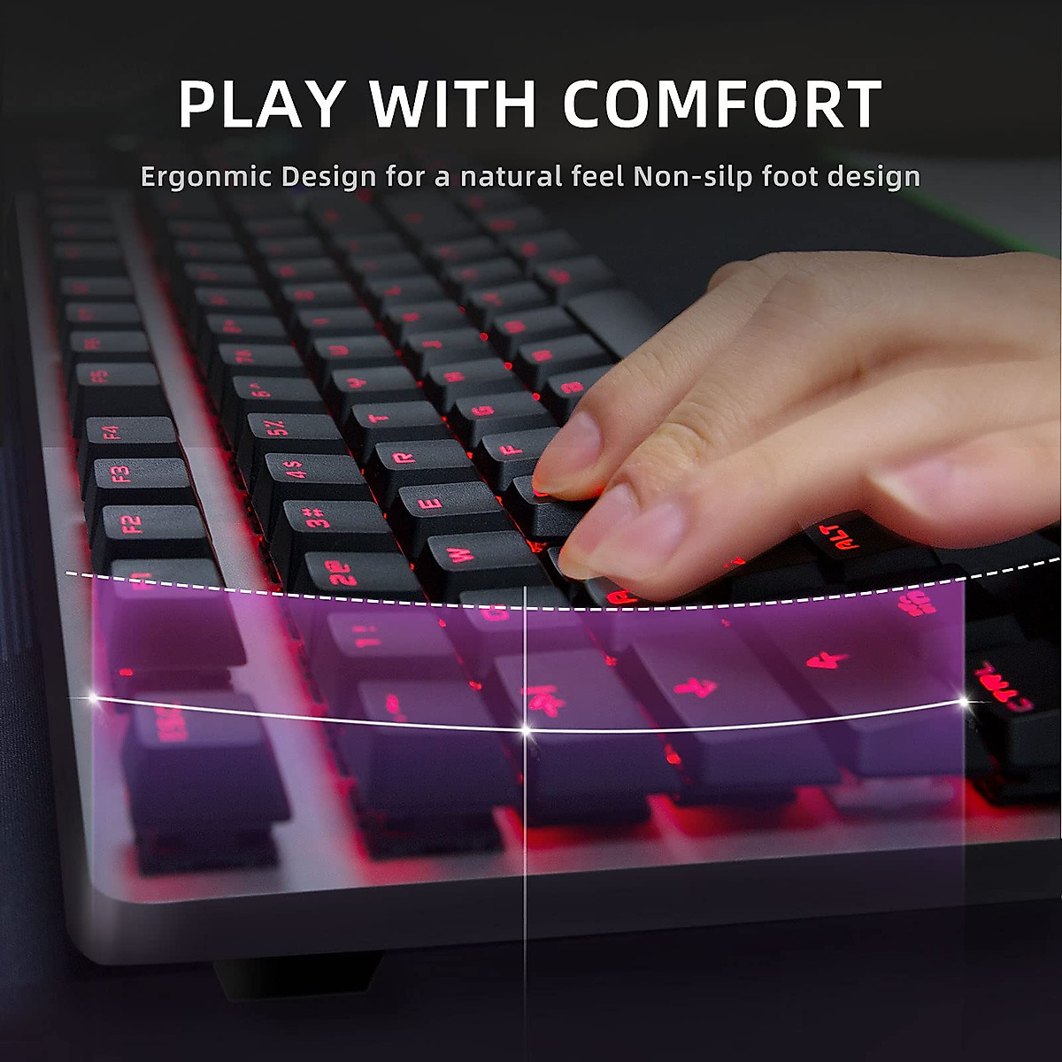 Fuhlen G87 Mechanical Keyboard 87 Keys - Linear & Clicky Cherry MX Black Switches - Red Backlight - 100% Anti-Ghosting for PC Laptop (Black), Grey