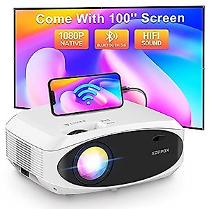 HD Projector with WiFi and Bluetooth- XOPPOX 1080P Native Video Projector for Outdoor Movies with 100'' Screen, Home Theater Wireless Projector Compatible with HDMI/USB/Laptop/PC/ PS4/smartphones