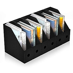 ABC life Plastic Foldable Black Magazine File Holder,6 Pack Desk Organizer with Colored Labels,Heavy-Duty Magazine File Boxes/Magazine Rack,Home Storage & Office Organization for Paperwork, Folders