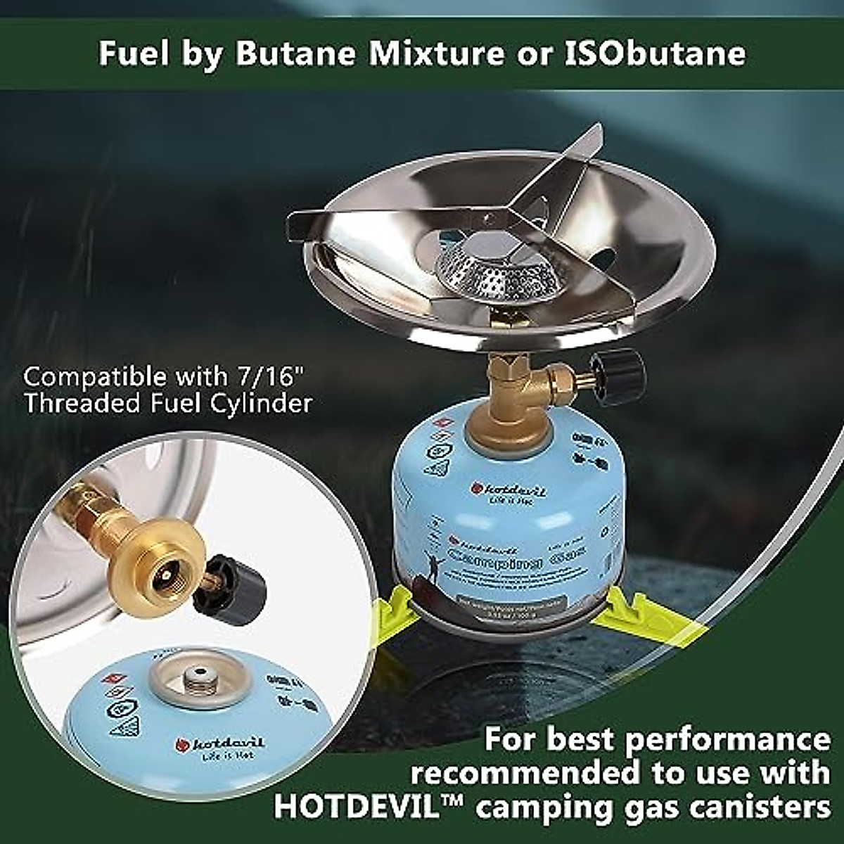 Hotdevil Portable Camping Stove Burner With Fuel Can Canister Stand equivalent to Coleman Bottletop Propane Camping Stove Single Burner Backpack Stove with Adjustable Stand (Gas Canister Not Included)