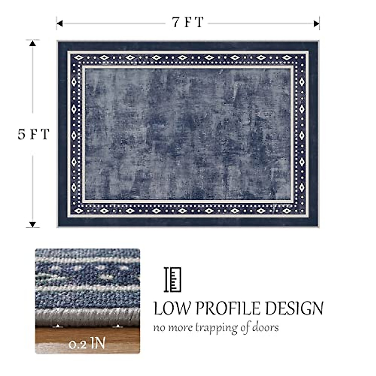 PADOOR Area Rug for Living Room Bedroom - 5x7 Feet Neutral Rug with Non-Slip Latex Backing Non Shedding Loop Pile for Dining Room Office Home Decor Navy Blue