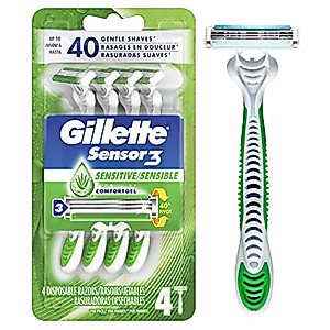 Gillette Sensor3 Sensitive Men's Disposable Razor, 4 Razors