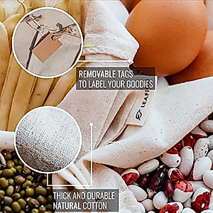 Organic Cotton Produce Bags - Medium 8x10 Inch - 12 Pcs Reusable Muslin Storage Bags with Drawstrings - Canvas Bags - Biodegradable Fabric Bags - Snack Bags - Cloth Bags by Leafico