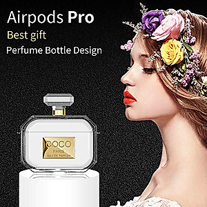Lastma for AirPods Pro Case Perfume Bottle Design with Keychain & Fur Ball Soft Silicone Shockproof Cute Cover Skin for Girls and Women
