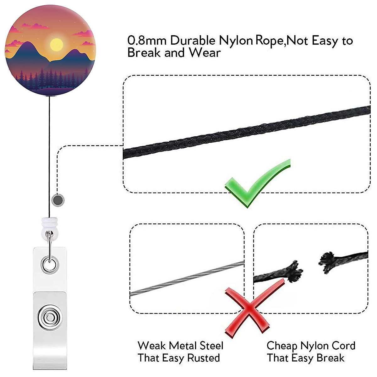 Badge Reel Retractable Nurse Badge Holder Cute Name Decorative Badge Reels with Clip on ID Card Holders (5 Pack Mountain Sky Sun)