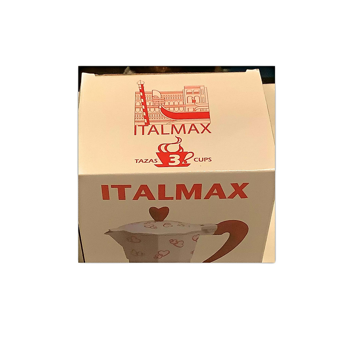 Italmax Heart Pattern Red and White Stove Top 6 Cup Espresso Coffee Maker