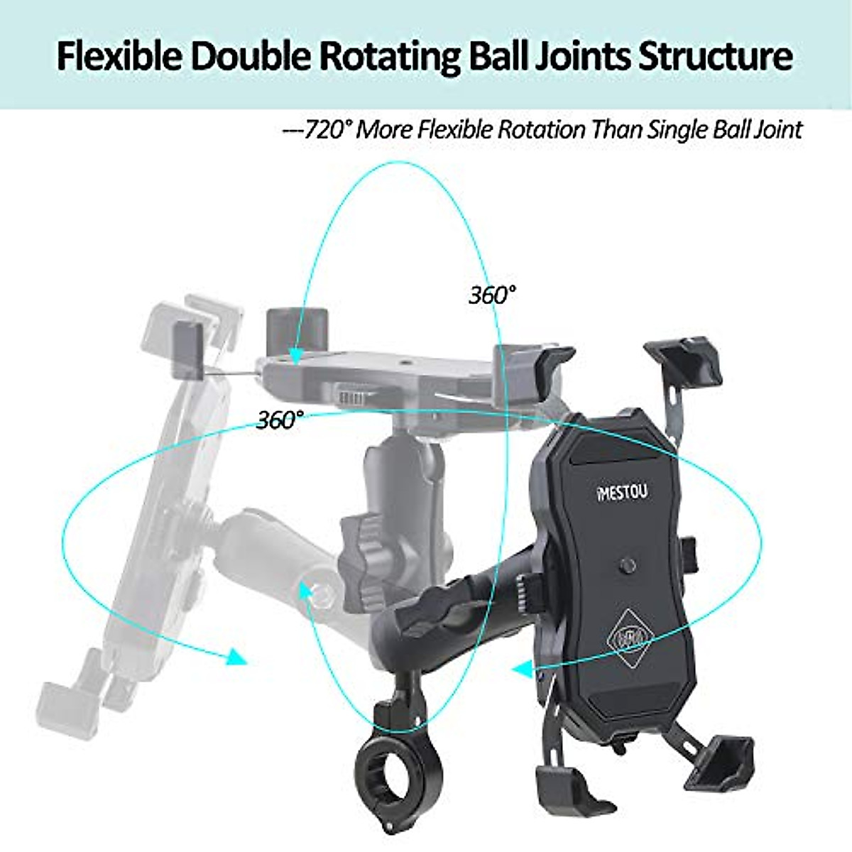 iMESTOU Auto Clamping Motorcycle Phone Mount Charger Wireless qi & USB Quick Charging 2 in 1 Handlebar Cell Phone Holder 9CM Stem 1" Ball Mount 720 Rotation Quick Release for 3.5-6.8 Inch Smartphone