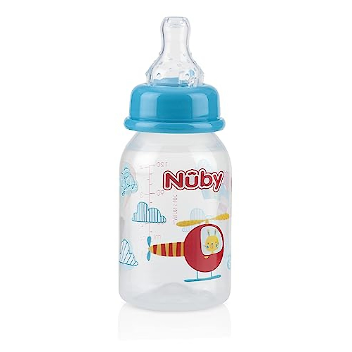 Nuby Printed Non-Drip Bottle, 4 Ounce, 1 Pack of 1 Bottle, Colors May Vary