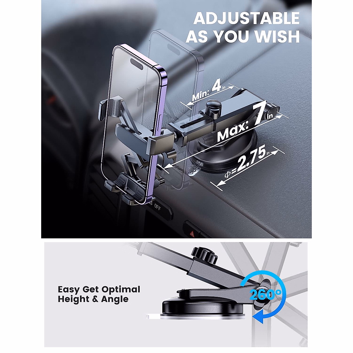 eSamcore Windshield Phone Mount for Car, Car Vent Phone Mount Gravity Suction Cup Phone Holder for Car Window Dashboard Car Cell Phone Holder for iPhone 14 Car Mount