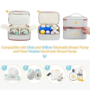 Damero Wearable Breast Pump Bag with Cooler, Compatible with Elvie Breast Pump and Double Layer Breast Pump Carrying Bag with Detachable Design and Waterproof Mat Bundle