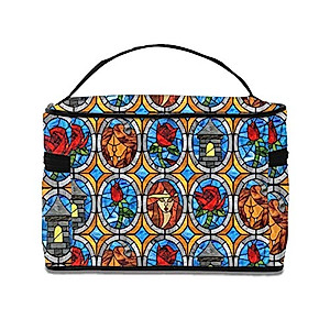 kasdfms Beauty and Fairytale Glass Makeup Bag Large Cosmetic Bag for Women Portable Travel Toiletry Bags Organizer