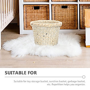 DOITOOL Rattan Trash Can Wicker Waste Basket Natural Garbage Bin Vintage Trash Buckets Laundry Hamper Storage Baskets Plant Pot 7inch X 5.5 inch