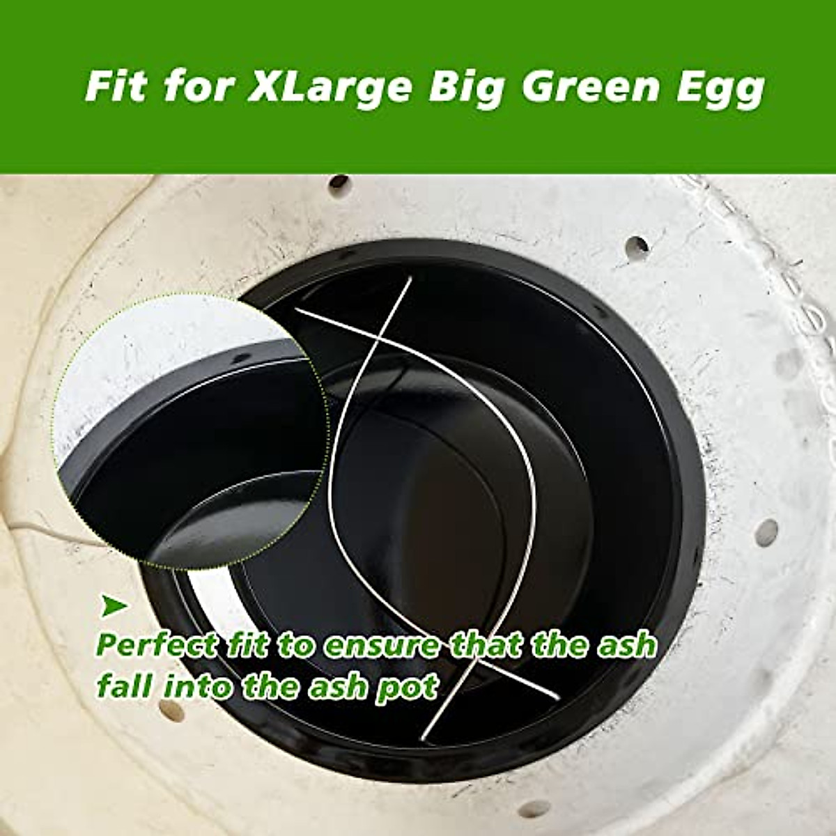 KAMaster Ash Can with Handle for XLarge Big Green Egg,Charcoal Ash Collector Must Haves Big Green Egg Accessories Carbon Steel Ash Pot with Enamel Coating Steel Folding Handle Kamado Ash Basket(XLarge