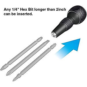 VESSEL Interchangeable Ball Grip Screwdriver Set with 1/4” Hex. Bit | Includes 3 Bits: +1, 3/+2, -6/PZ2, PZ3