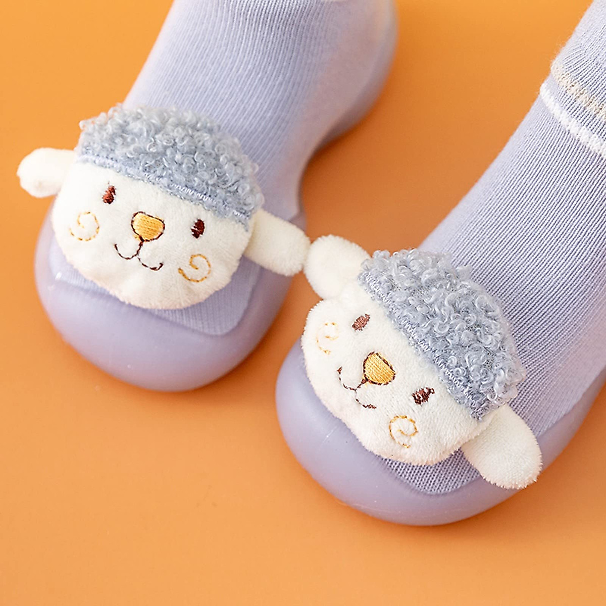 Infant Toddler Socks Shoes Size 2 3 4 5 6 7 8 9 Non-Skid Slipper Shoes with Rubber Sole Sneaker Cartoon Socks Toddler Walking Shoes Blue