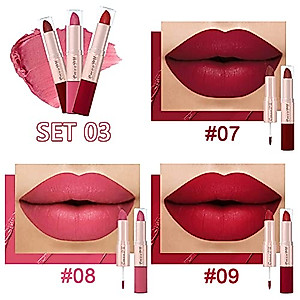 evpct 2 In 1 Deep Red Matte Lipstick & Long Lasting Smudge Proof Liquid Lipstick Lip Gloss Stain 3Pcs Set for Women Red Rose Nude Pink Matte Mate Vegan Long Lasting Lipstick 24 Hour Pack Waterproof 3