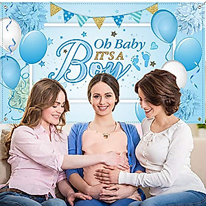 Blulu Baby Shower Party Backdrop Decorations, Large Durable Fabric Made Baby Shower Banner Backdrop Photo Booth Background for Boy's or Girl's Baby Shower Party Supplies (Boy Style)