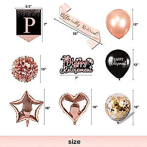 Retirement Party Decorations for Women, Rose Gold Happy Retirement Banner, Retirement Hanging Swirl, Officially Retired Sash for Women Retirement Party Supplies