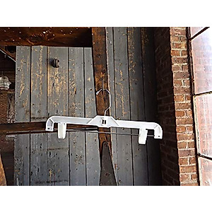 NAHANCO 1600PCLH Plastic Skirt/Pant Hangers, Heavy Weight with Long Hook and Plastic Clips, 14" White Hi-Impact (Pack of 100)
