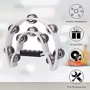 2Pack 10" Double Row Tambourine for Adult, Half Moon Musical Tambourine 20 Metal Jingles Hand Held Percussion Drum, Plastic Musical Percussion Tambourines for Adults, Church, KTV, Party, Black & White