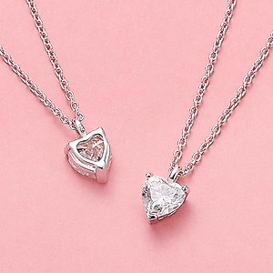 BREN Heart Necklace for Women, 1ct Moissanite Solitaire, Sterling Silver, White Gold Plated, 15"+3" Chain for Women, Moms, Lovers
