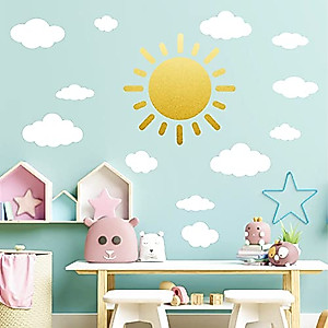 Sun Wall Decal White Cloud Wall Decals Nursery Wall Decor Kids Wall Decals Peel and Stick Wall Stickers Clouds for Ceiling Vinyl Wall Decals for Kids Baby Children's Bedroom Playroom Decor