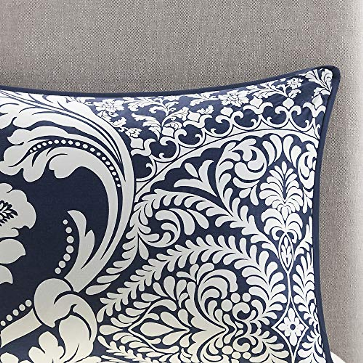 Madison Park Vienna Sateen Cotton Comforter Set, Breathable, Soft Cover, Trendy, All Season Down Alternative Cozy Bedding with Matching Shams, King, Indigo 7 Piece