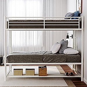 Twin Over Twin bunk Bed with Storage, Metal Twin Size Bunk Beds Frame with Stairs Full-Length Guardrail Space-Saving(Color:White)