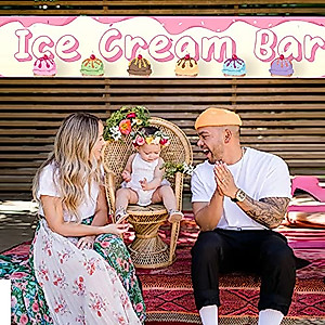 Ice Cream Bar Large Banner Sign Backdrop,Ice Cream Theme Party Decorations Supplies For Children Kids Boys And Girls,Pink Ice Cream Theme Baby Shower Large Banner 9.8x1.6ft