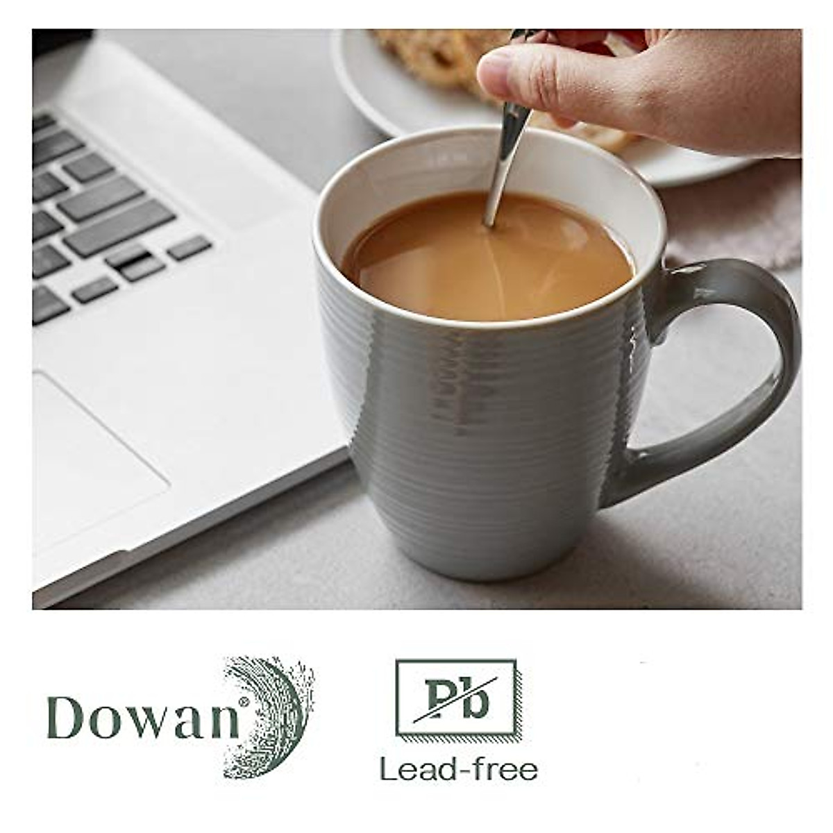 DOWAN Coffee Mugs, Coffee Mugs Set of 6, 17 Oz Ceramic Coffee Cups with Handle, Hot Cocoa Mugs, Mug Sets, Large Coffee Mug for Coffee Tea, Party, Gray