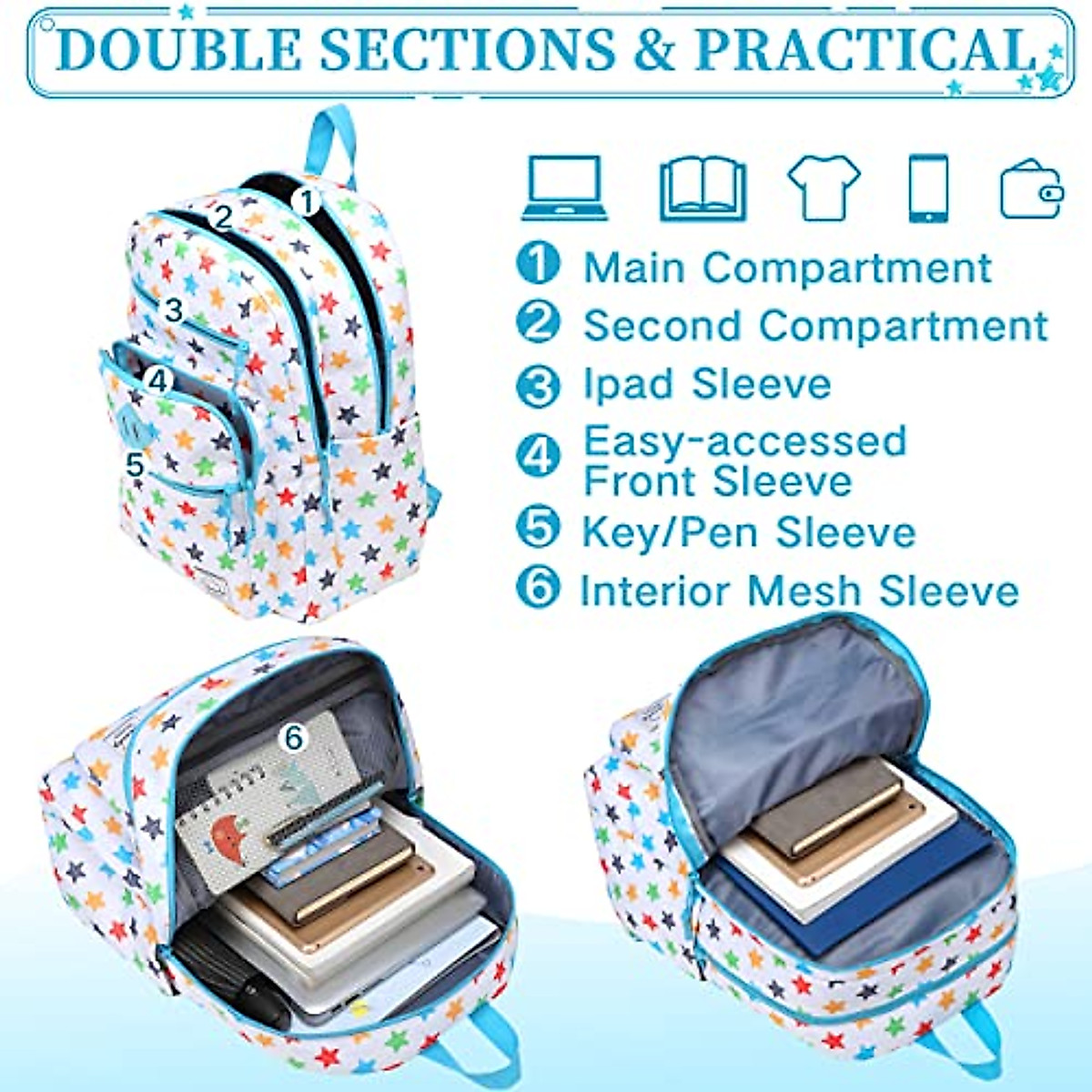 VASCHY School Backpack for Teen Girls, Bookbag Schoolbag Casual Daypack for High School/College/Women/Travel/Work Stars