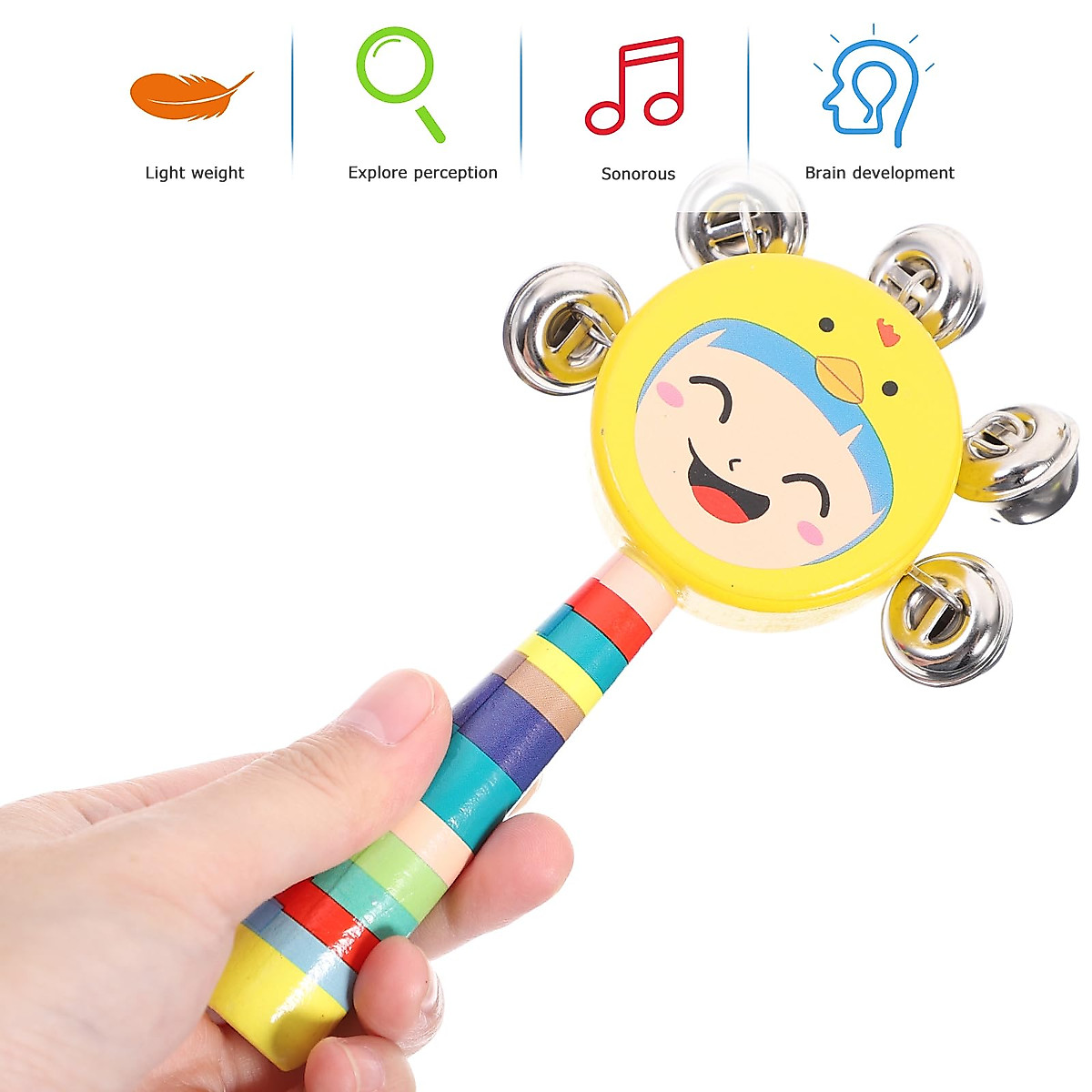 SUPVOX 2pcs Wood Jingle Rattle Bell Handheld Hand Jingle Bell Children Rattle Toys Baby Grip Training Toy Cartoon Shaking Rattle for Baby Nursing Supplies