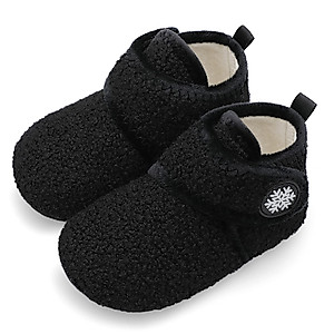Scurtain Unisex Kids Toddler Slippers Socks Fleece Slippers for Boys Girls Baby Artificial Woolen Booties with Non-Slip Rubber Sole baby slippers baby boy slippers Black 3.5-4.5 Infant