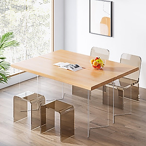 Tribesigns Computer Desk, Modern Home Office Desks, 55 Inch Sturdy Wood Laptop Writing Table, Suspended Island Table with Acrylic Legs, Industrial Simple Study Table Home Office, Natural