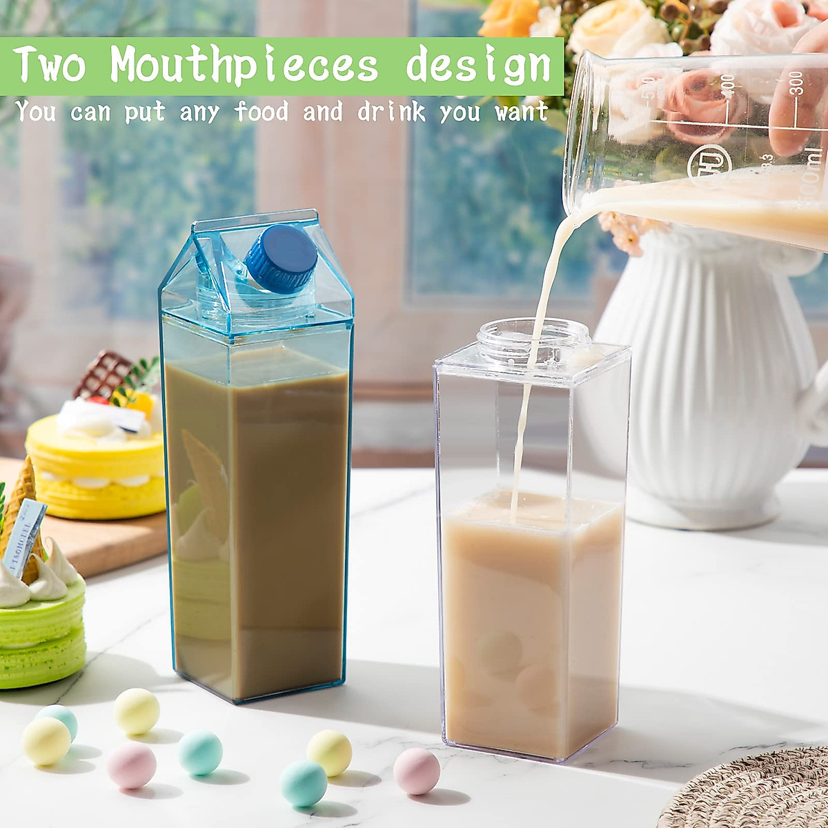 Foaincore 30 Pieces 17oz Milk Carton Water Bottles,clear Plastic Square Water Containers in Bulk, Leak Proof Portable and Reusable, for Outdoor Climbing Camping Fitness Gym Travel Sports, 7 Colors