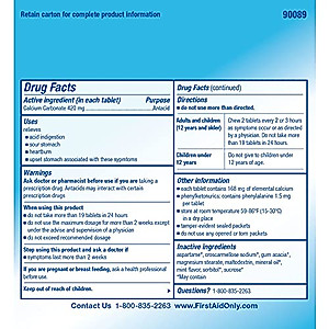 PhysiciansCare Antacid Heartburn Medication (Compare to Tums), 50 Doses of Two Tablets, 420 mg