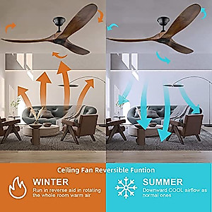 Ceiling Fan No Lights 70" Large Ceiling Fan, Outdoor Ceiling Fan for Patio, Wooden Ceiling Fan Damp Rated 3 Blade Large Airflow Indoor Outdoor Farmhouse Ceiling Fan for Exterior House Porch Gazebo