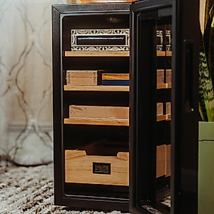KingChii 26L Electric Cigar Humidors with Temperature Control System, Cigar Cabinet with Spanish Cedar Wood Shelves & Hygrometer, Father's Day Gifts for Men (4 Layers 200 Capacity)
