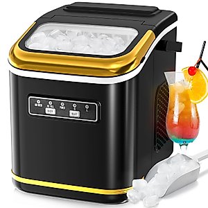 Havato Countertop Ice Maker, Portable Bullet Ice Machine Self-Cleaning with Ice Scoop and Basket,9 Cubes in 6 Mins, 26.5lbs/24h,2 Sizes of Ice Cube for Home Kitchen Office Bar Party