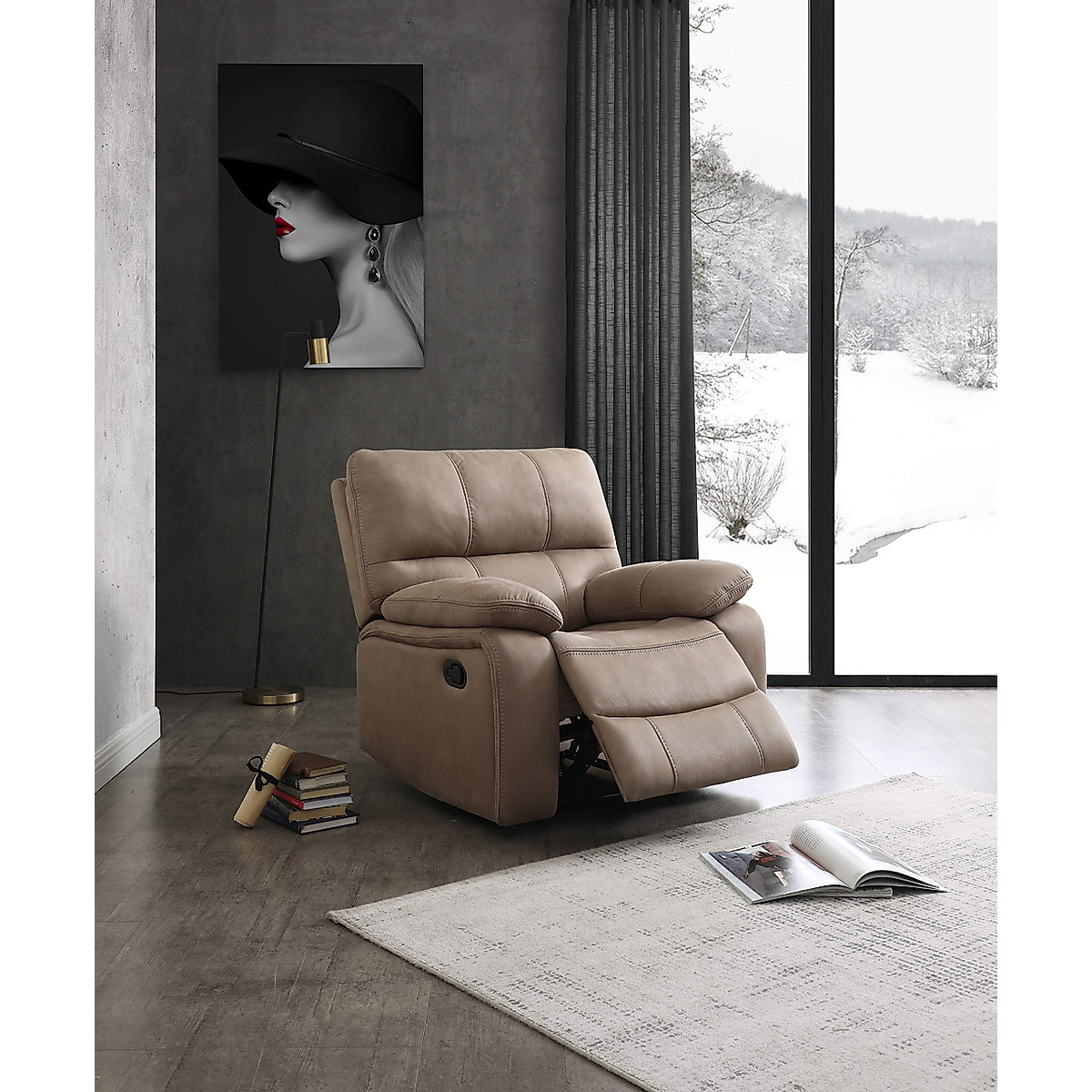 Betsy Furniture Microfiber Reclining Sofa Couch Set Living Room Set 8007 (Taupe, Recliner)