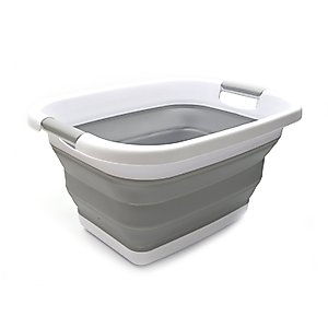 SAMMART 25L (6.6 gallon) Collapsible Laundry Basket/Tub - Foldable Storage Container/Organizer, Water capacity: 20L (5.28 gallon) (Grey)