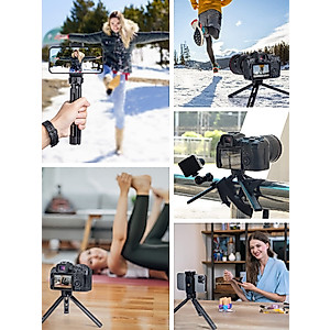 Mini Camera Tripod, Moman Tabletop Travel Tripod Desktop TR01S with 1/4 and 3/8 Screw Mount and Function Leg CNC Aluminum Design for Camcorder Gimbal Stabilizers Max Payload of 5Kg, Black