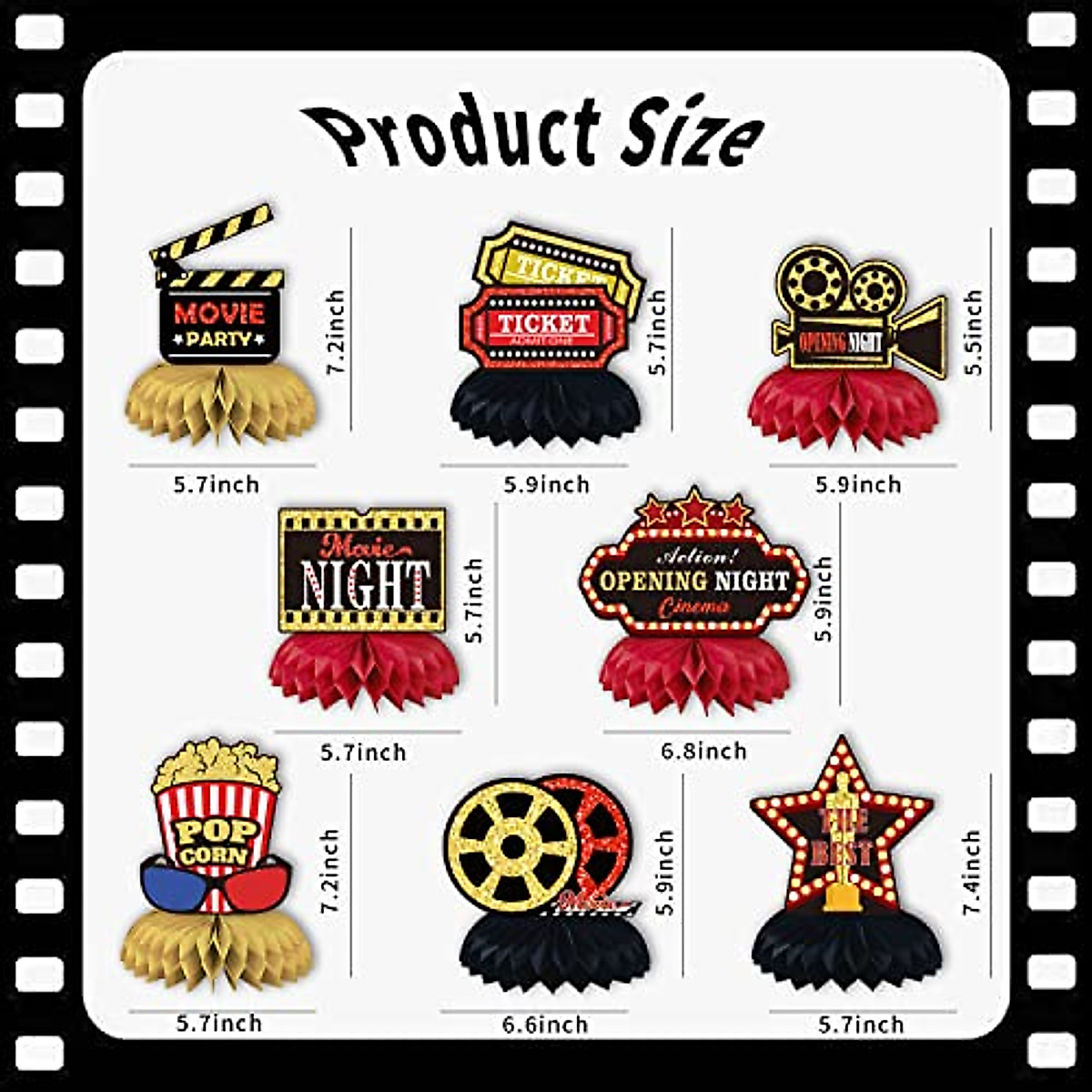 Movie Honeycomb Centerpiece, 8 Pieces Movie Night Birthday Party Decorations, Movie Themed Table Decorations, Movie Party Supplies, Movie Night Centerpieces for Tables, Film Camera Party Supplies