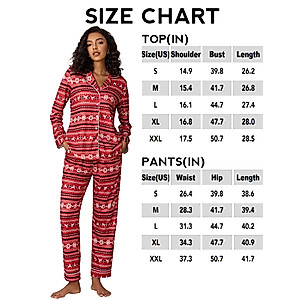 Ekouaer Pajama Set for Women Soft Button Down Top Sleep Sets Soft Cotton Sleepwear Christmas for Mom and Me Small,Christmas Pattern