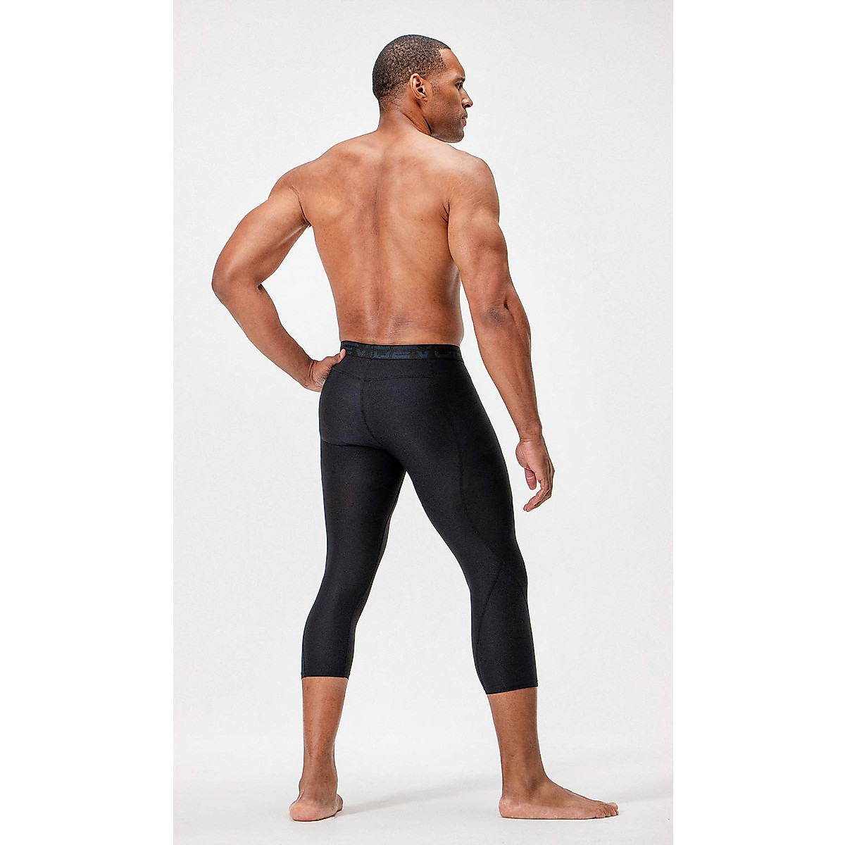 DEVOPS 2 Pack Men's 3/4 Compression Pants Athletic Leggings (Medium, Black/Black)