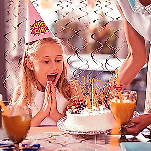 Rose Gold and Pink Birthday Party Decorations Set with Happy Birthday Banner,DIY Cake Topper,Circle Dots Garland,Hanging Swirls,Tissue Paper Pompoms,Paper Tassels Garland,Confetti Balloons for Man Women Birthday Party Decorations