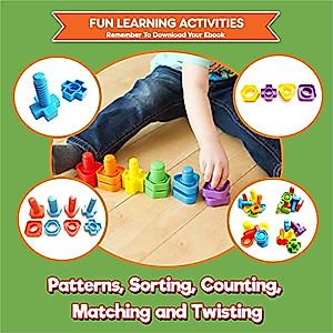 Jumbo Nuts and Bolts For Toddlers - Fine Motor Skills Rainbow Matching Game Montessori Toys For Toddlers & Toddler Games | 12 pc Occupational Therapy Educational Toys with Toy Storage + eBook