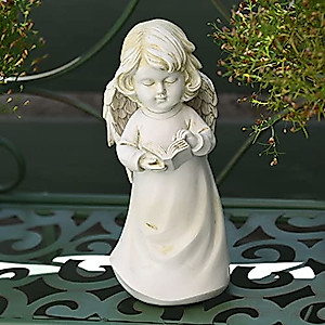 Gardenfans Angel Figurine Gifts Outdoor Decor Garden Reading The Bible and Collectible Figurines for Patio,Lawn,Yard Art Decoration, Housewarming Garden Gift (white2)
